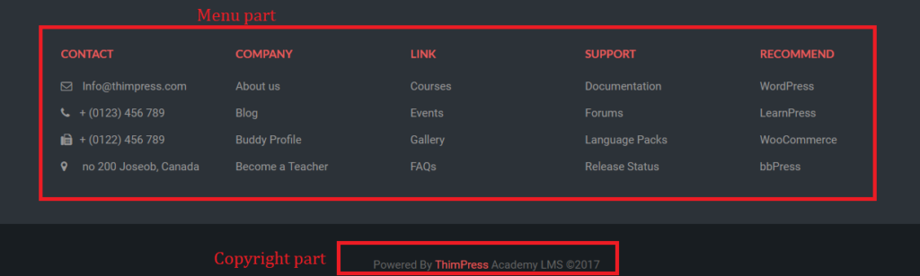 AcademyLMS Customization Footer - ThimPress Docs