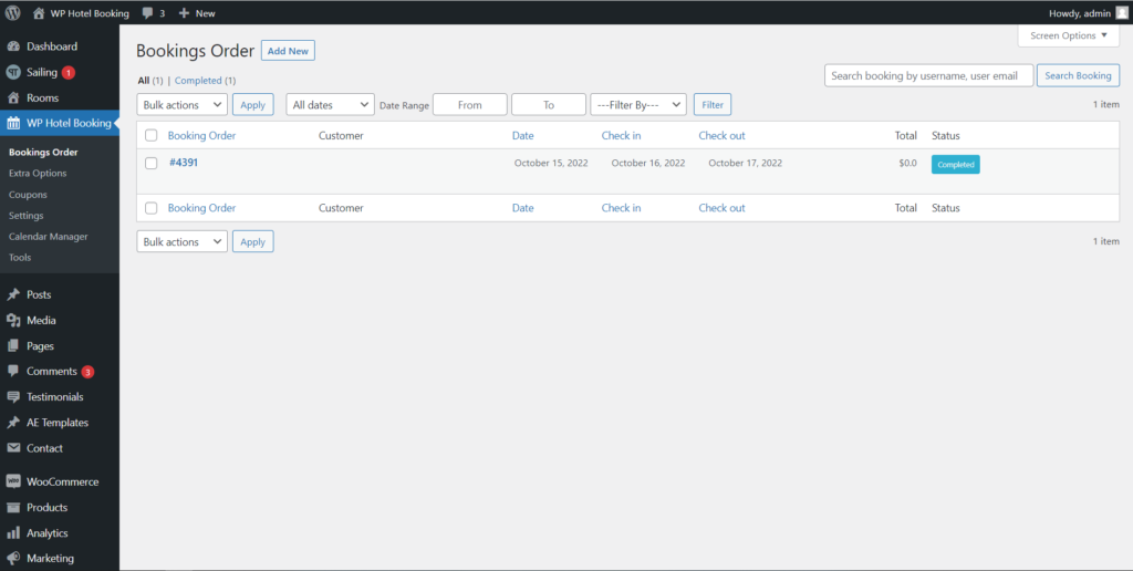 Booking Order - Wp Hotel Booking - ThimPress Docs