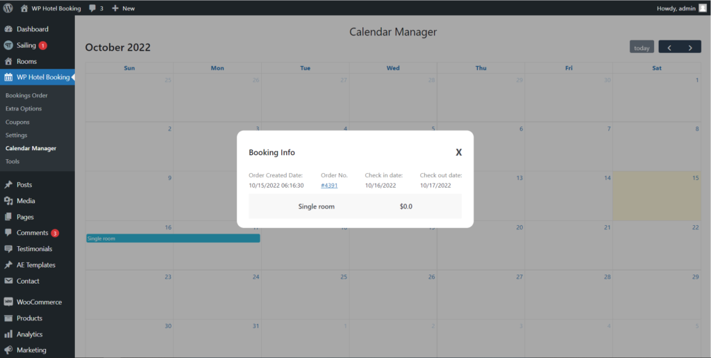 Calendar Manager - Wp Hotel Booking - ThimPress Docs