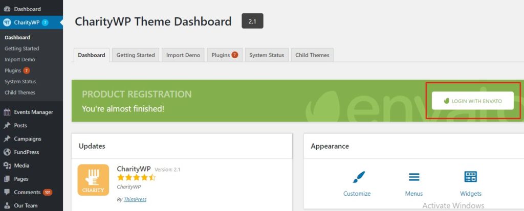 Update Theme - Charity-WP - ThimPress Docs