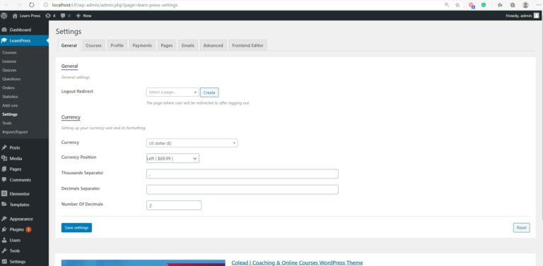 Admin Learnpress - docs.thimpress.com