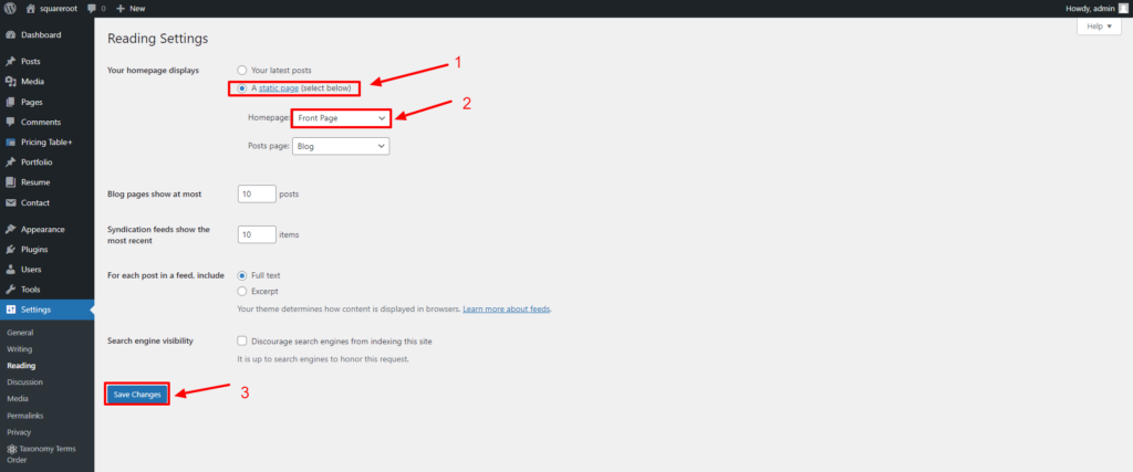 Setup Front Page - Installation - ThimPress Docs