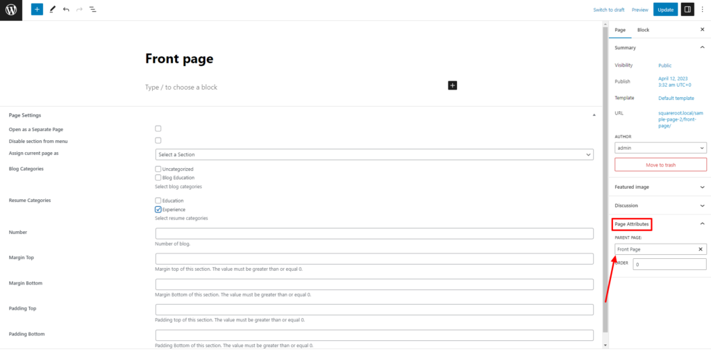 Setup Front Page - Installation - ThimPress Docs