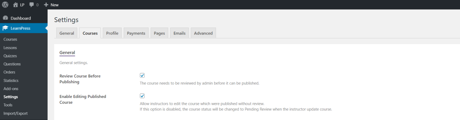 Admin Learnpress - docs.thimpress.com