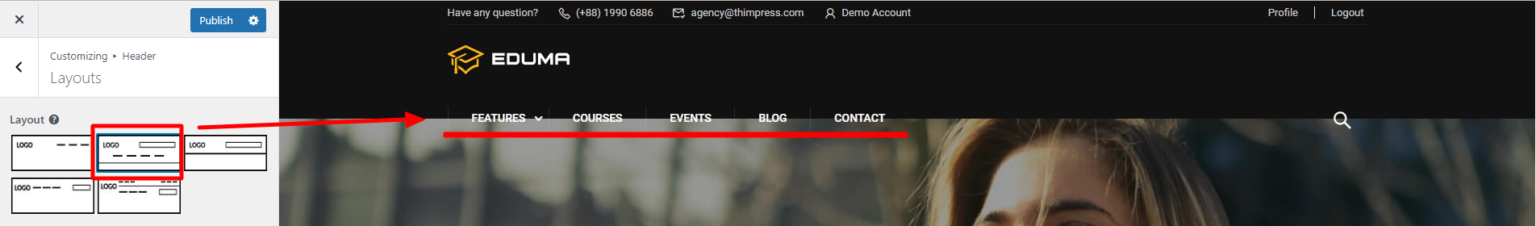 Header - Customize - ThimPress Docs
