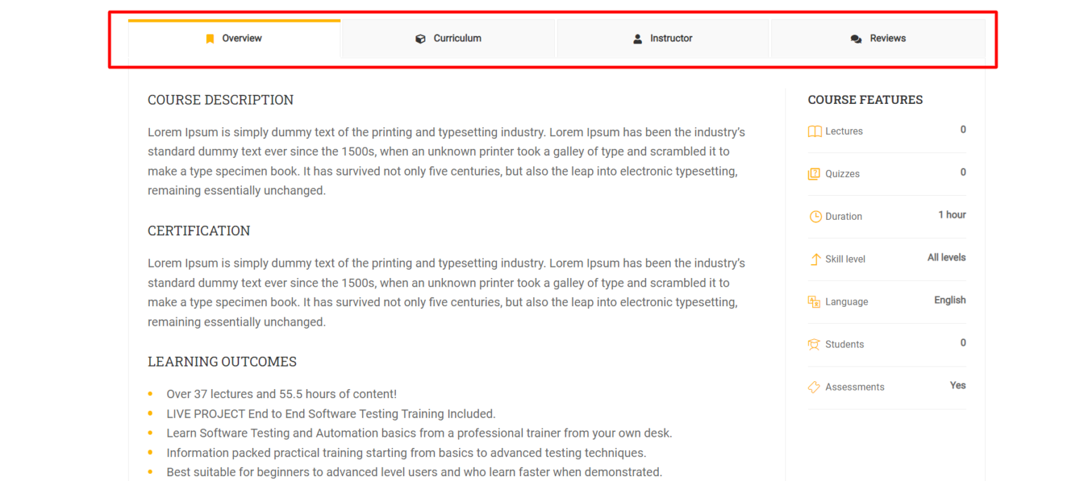 Course - Customize - ThimPress Docs