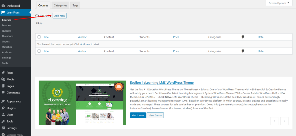 Admin Learnpress - docs.thimpress.com