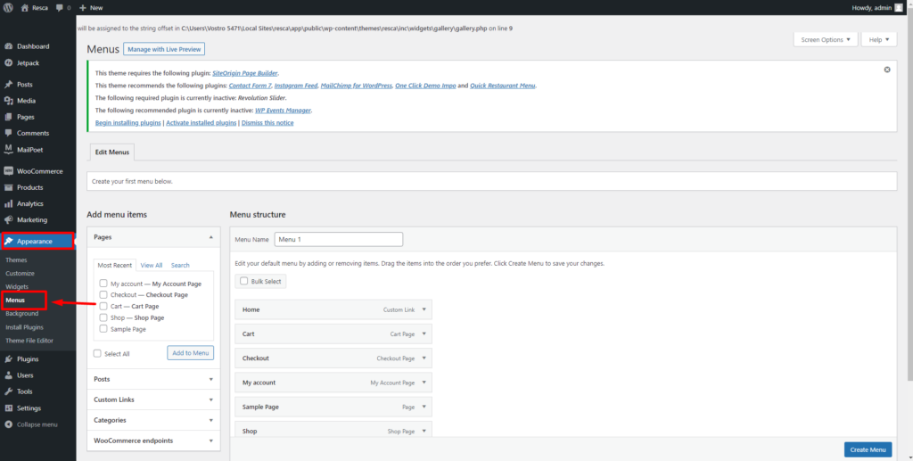 Setup Menu - Configuration - ThimPress Docs