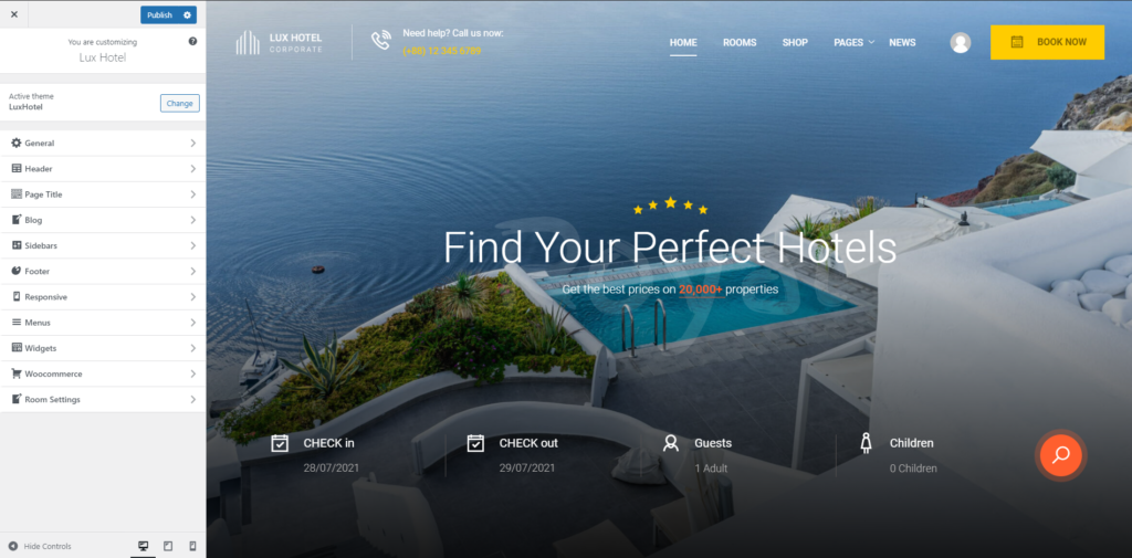 Customization - Lux Hotel - ThimPress Docs