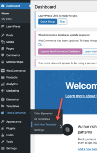 Create A New Template And Select Page - Thim Elementor Kit - ThimPress Docs