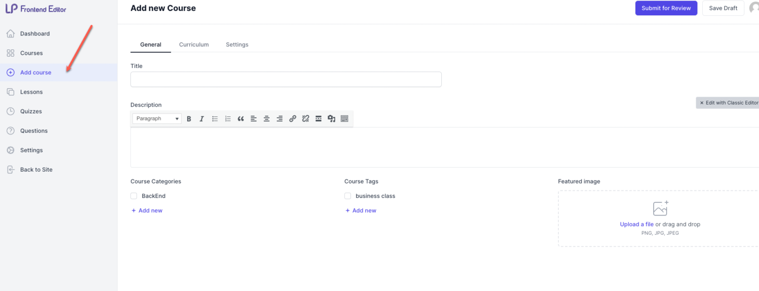 Course Frontend Editor Add On For Learnpress Thimpress Docs 4962