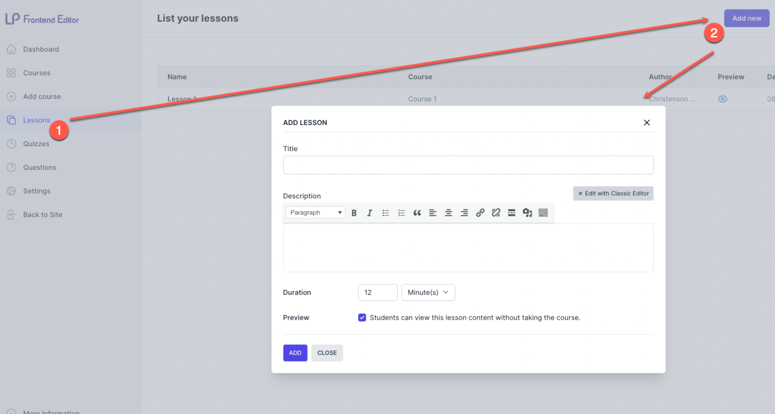 Lesson Frontend Editor Add On For Learnpress Thimpress Docs