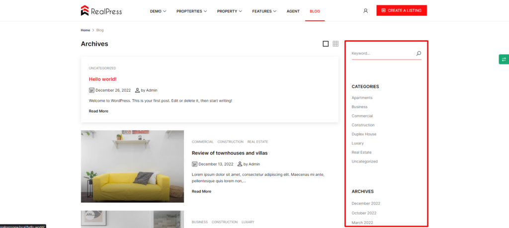Blog Setting - Customize - ThimPress Docs