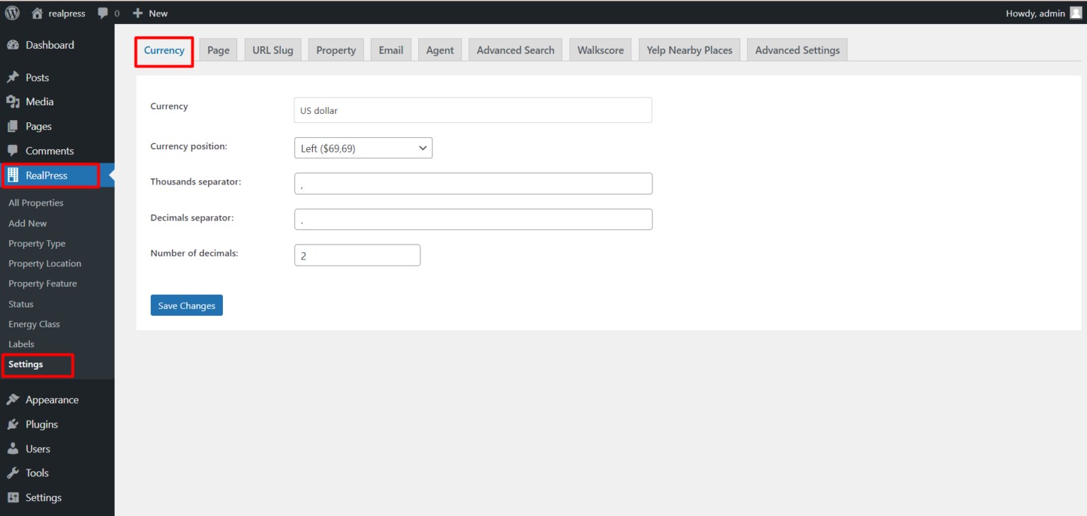 Currency - Settings - ThimPress Docs