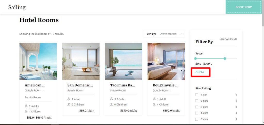 Filter Hotel Rooms - Sailing - ThimPress Docs
