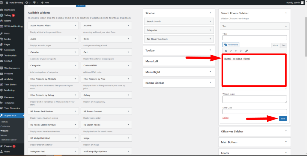 Filter Hotel Rooms - Sailing - ThimPress Docs