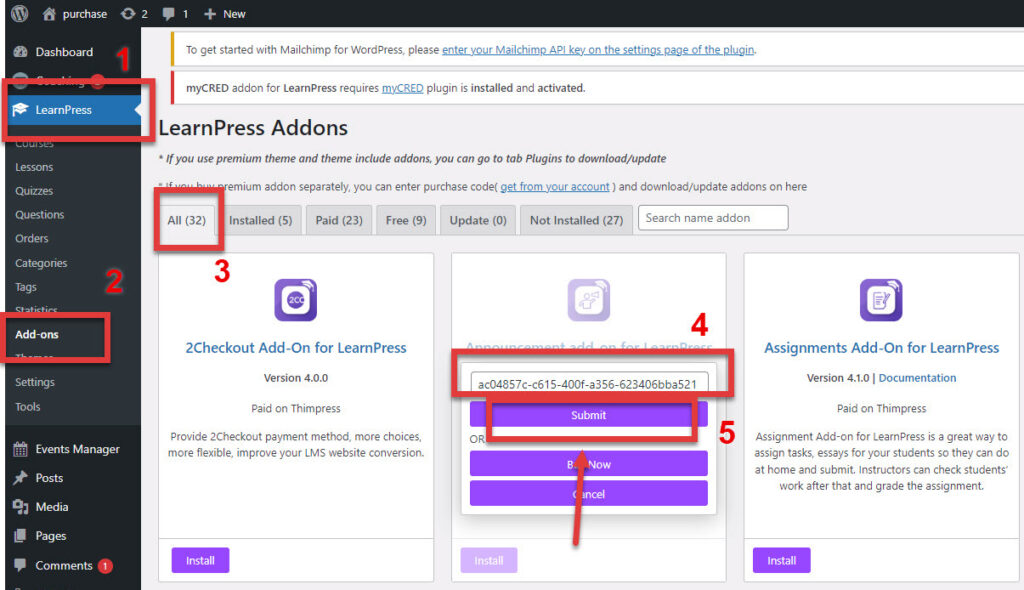 Install Add On Via Purchase Code Install And Update Add On Via