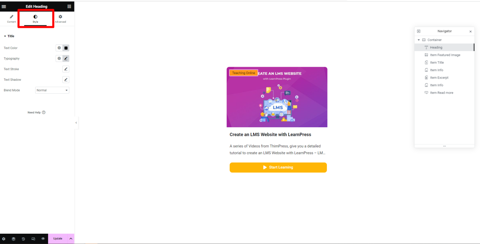 Course - Edit With Elementor Page Builder - ThimPress Docs
