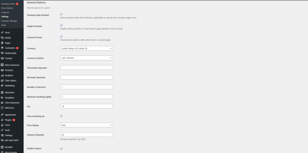 Settings - Wp Hotel Booking - ThimPress Docs