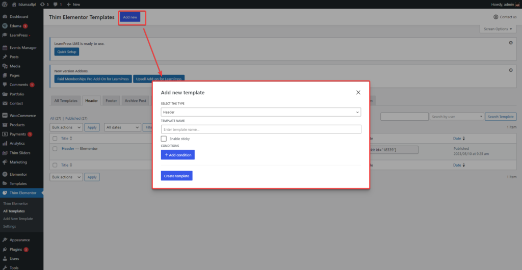 Header - Edit With Elementor Page Builder - ThimPress Docs