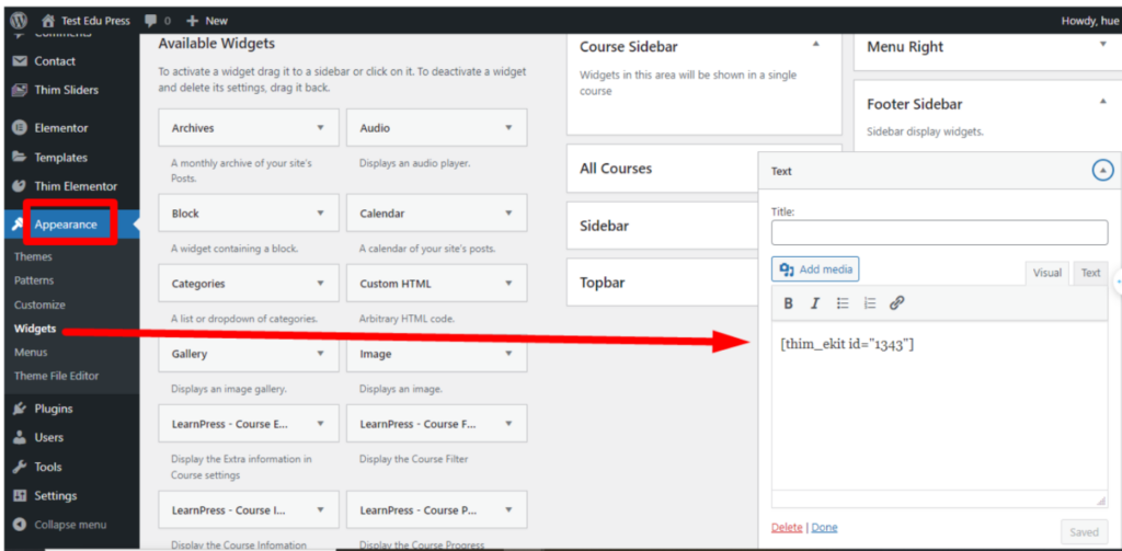 Widgets - EduPress - ThimPress Docs